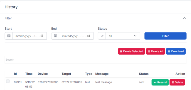 Message History - Fonnte's Documentation