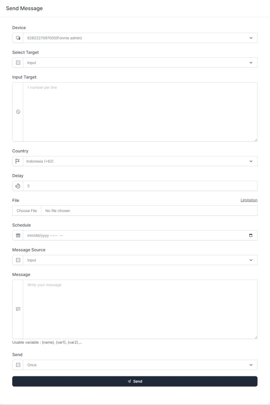 Send Message - Fonnte's Documentation